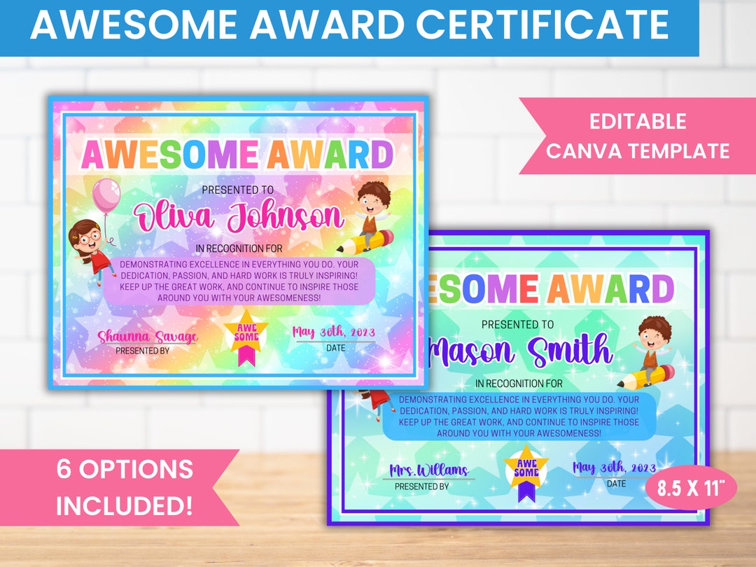 Awesome Award Classroom End of Year Certificate, School Classroom ...