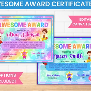 Awesome Award Classroom End of Year Certificate, School Classroom ...