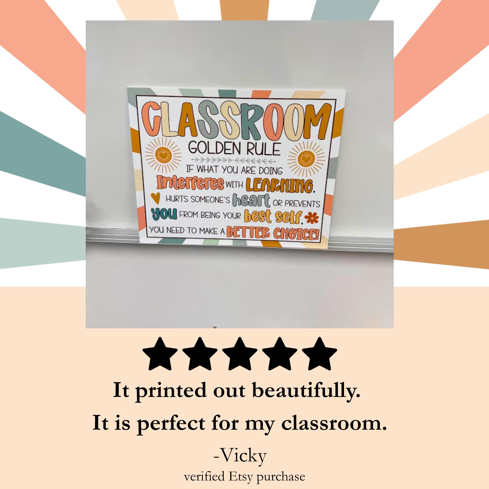 Boho Classroom Golden Rule Poster, Elementary Class Rules Sign ...