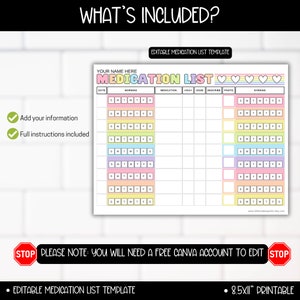 Medication Supplement List Color Code Tracker Log Chart Template With ...