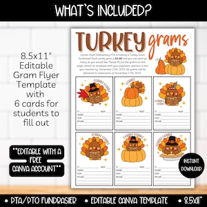 PTA PTO Turkey Grams Fundraiser Flyer Template, Autumn School ...