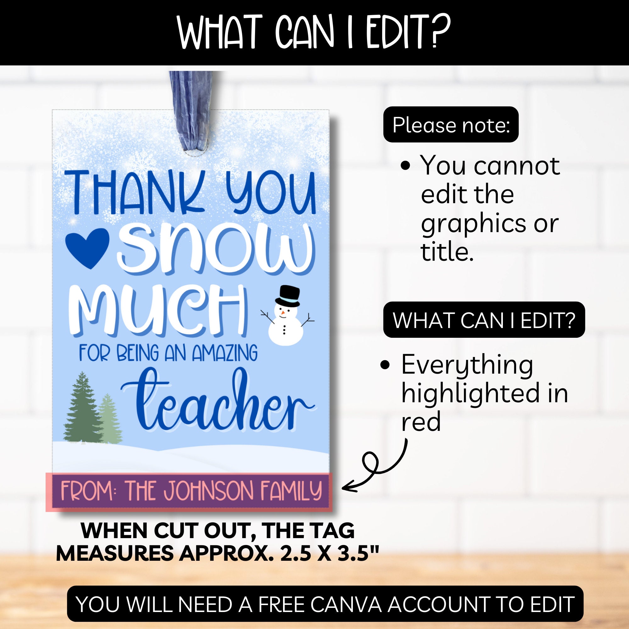 Blue Teacher Christmas Gift Tag Card, PTA Male Teacher Staff ...
