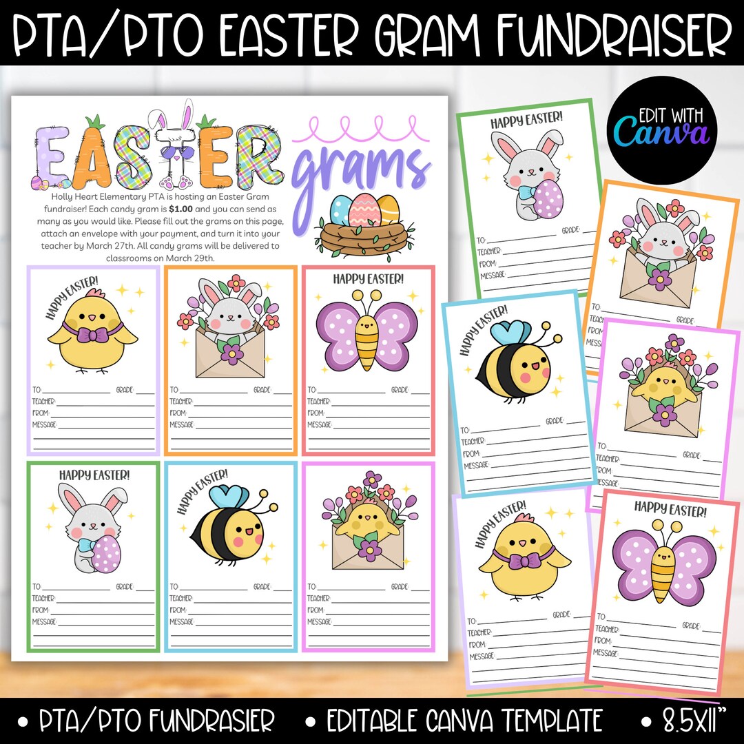 PTA PTO Easter Candy Grams Template Fundraiser, Bunny Grams, Spring ...
