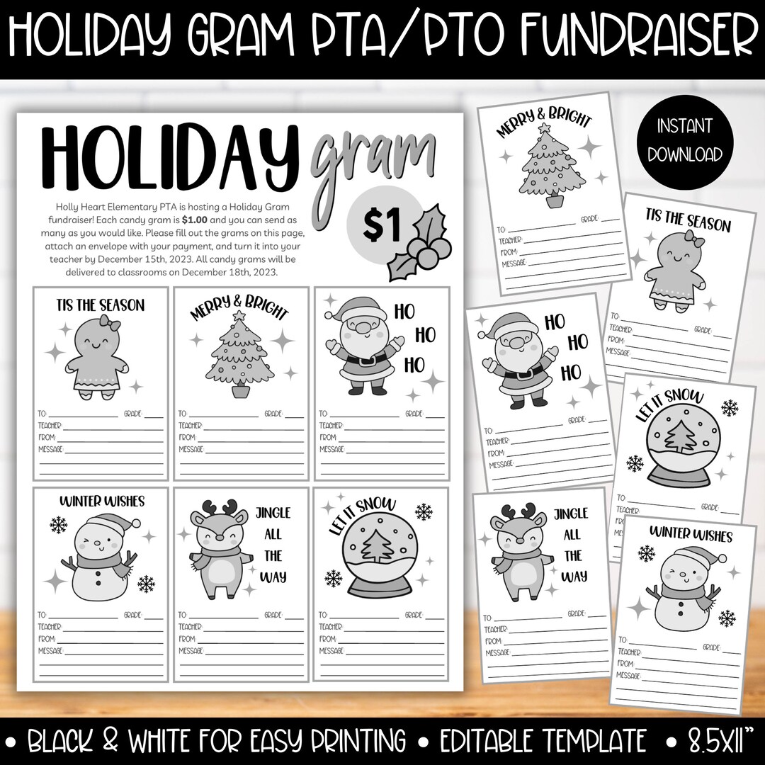 PTA PTO Christmas Holiday Gram Fundraiser Flyer Template, Winter School ...