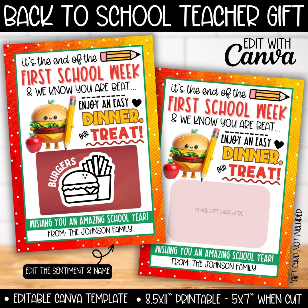 Teacher Dinner on Us Burger Fries Gift Card Holder, New Teacher ...