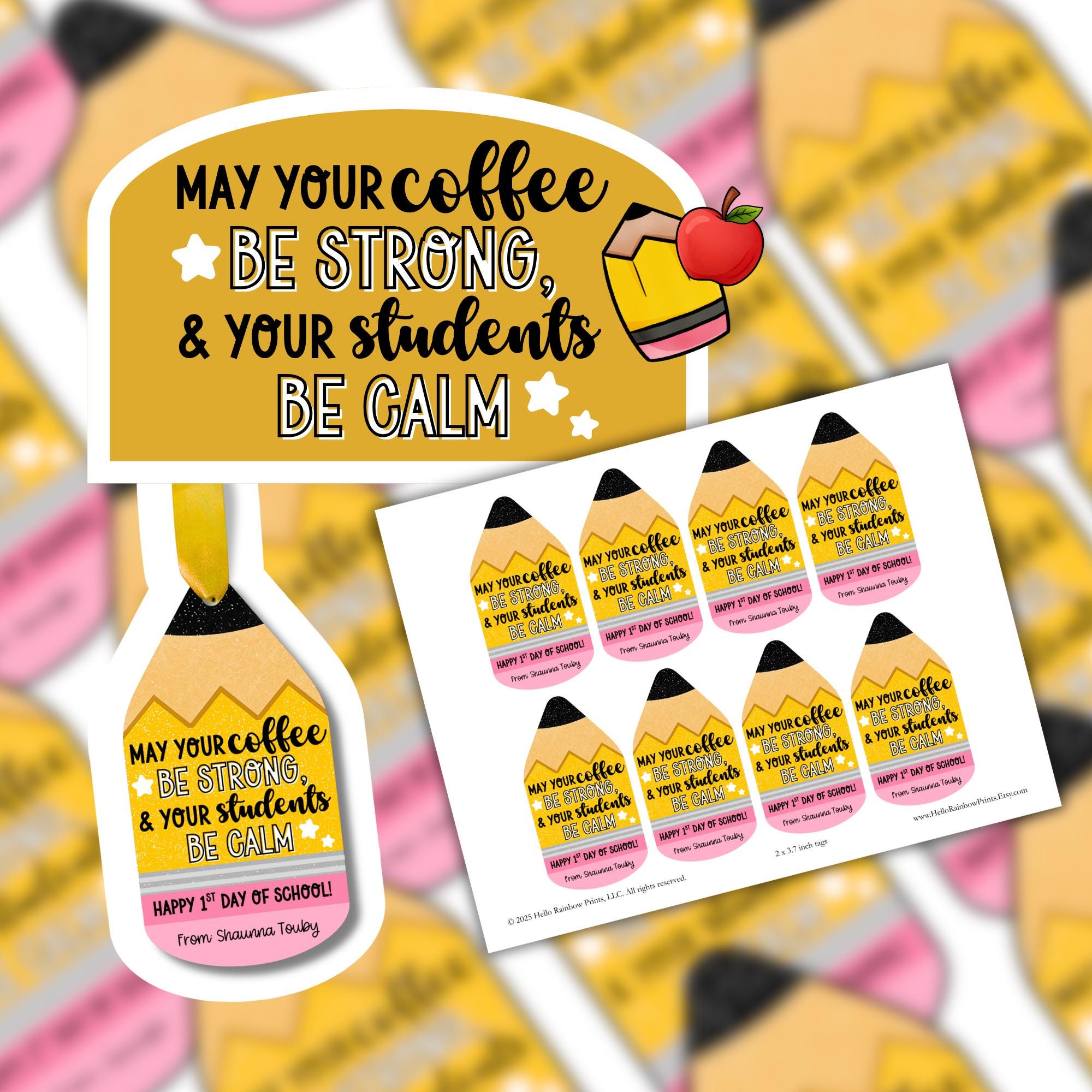 Back to School Teacher Coffee Pencil Gift Tag, 1st Day Welcome Back ...