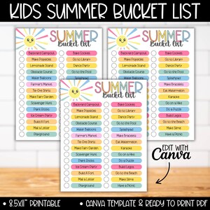Editable Summer Bucket List for Kids, Summer Family Bucketlist Planner ...