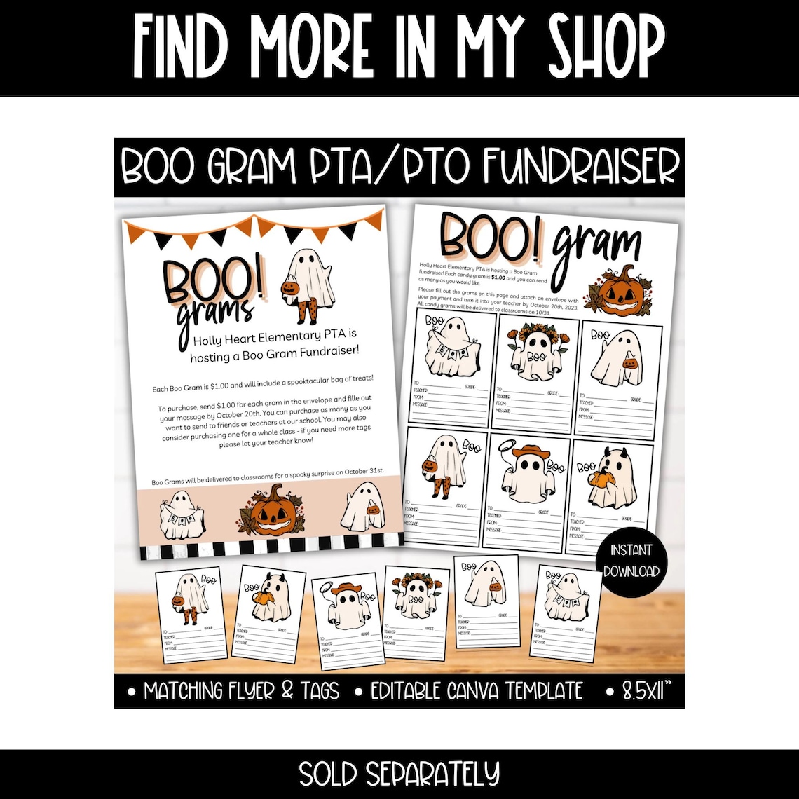 Halloween Boo Gram School Fundraiser Flyer Template, Ghost Reading Book ...