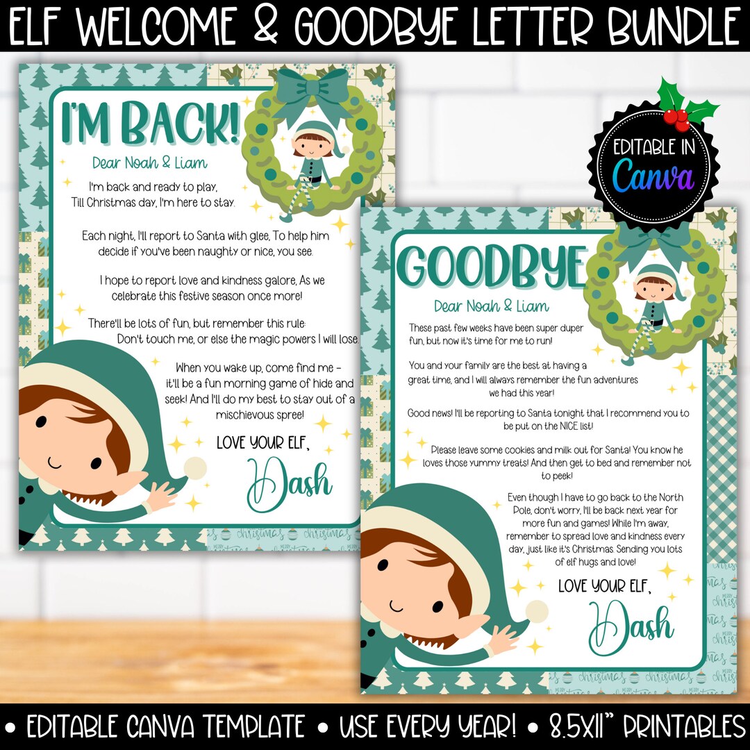 Christmas Elf Welcome Arrival Goodbye Blue Green Boys Letter, Elf I'm ...