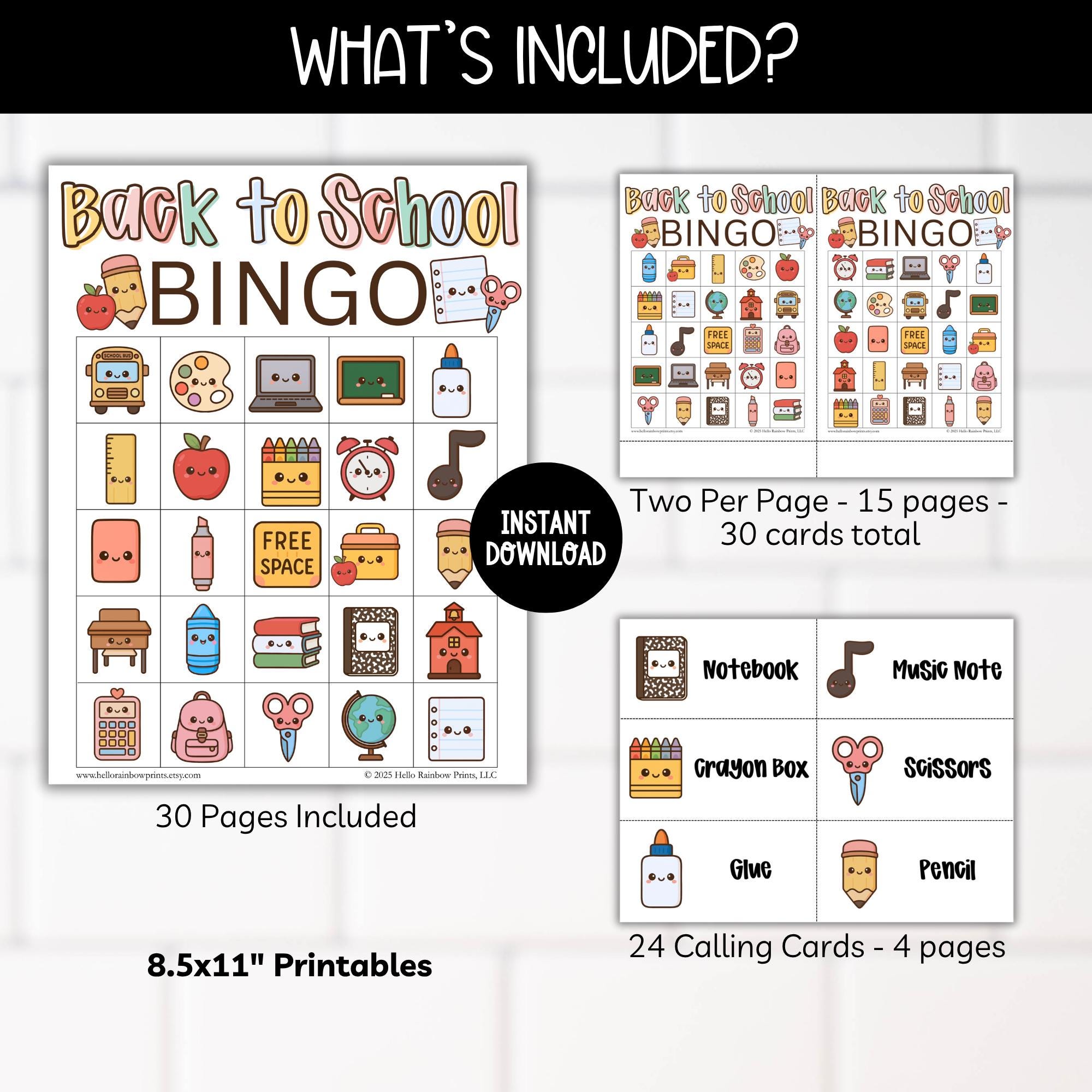 Back to School Bingo Game for Kids, Printable First Day of School Fun ...