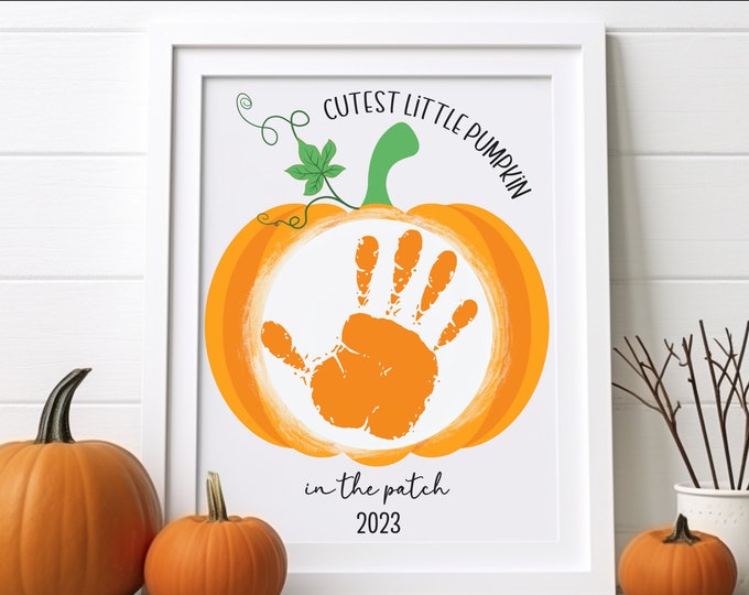 2024 Halloween Pumpkin Handprint Footprint Toddler Baby Printable Art ...