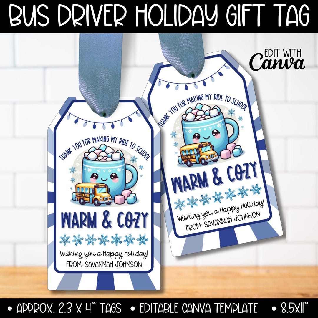School Bus Driver Hot Cocoa Christmas Gift Tag Card, Busdriver ...