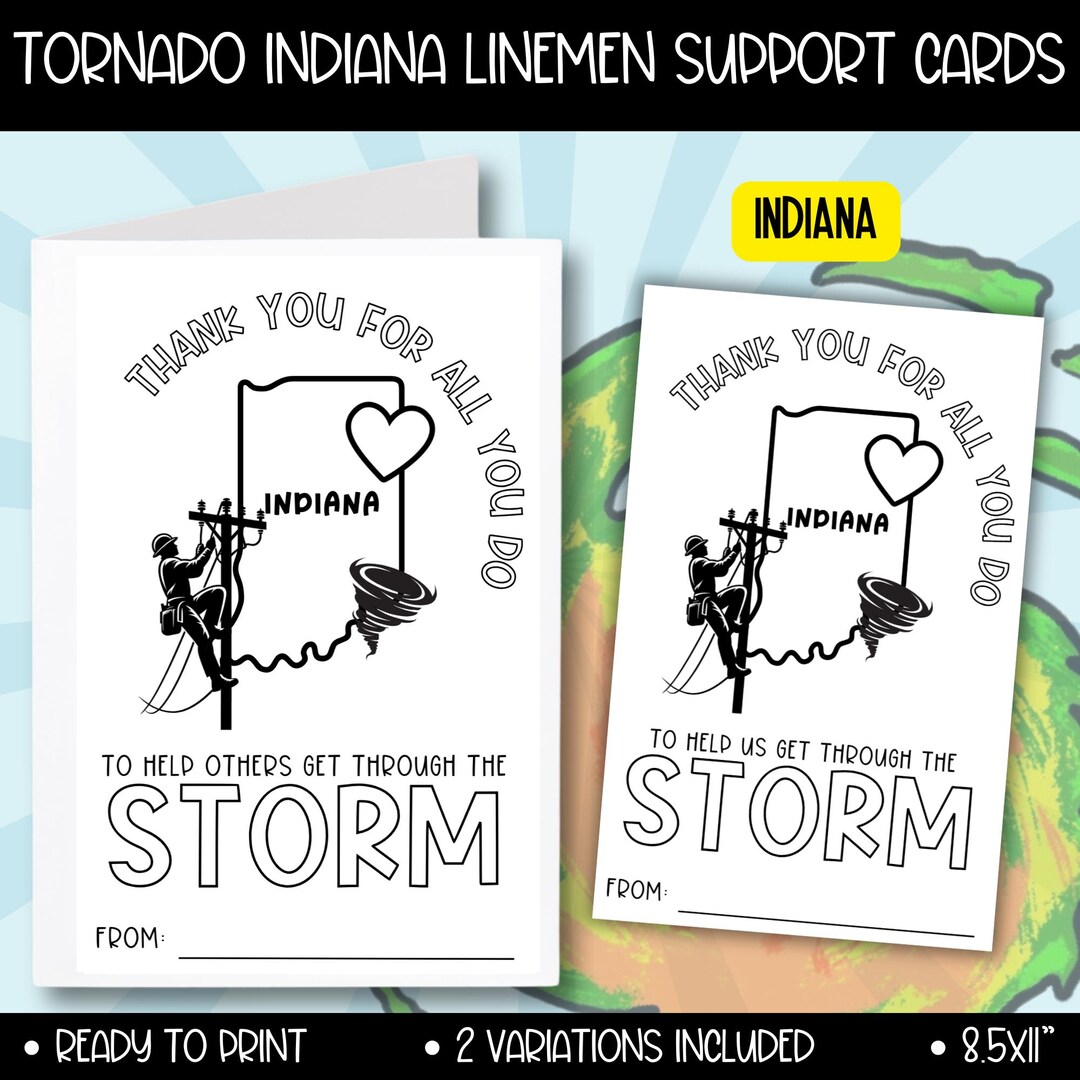 Linemen Thank You Card, Indiana Tornado Support, Tornado Storm First ...