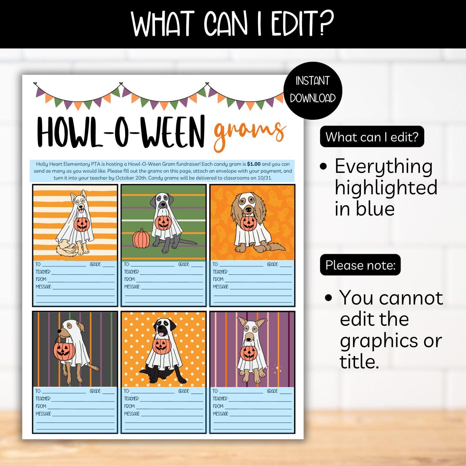 PTA PTO Howl-o-ween Gram Fundraiser Flyer Template, PTO School ...