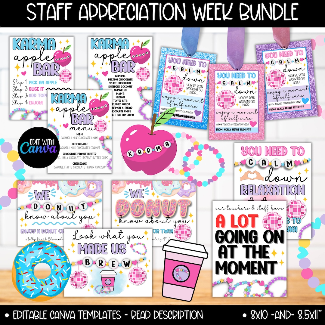 Teacher Staff Appreciation Week Pop Star Theme Bundle Sign Poster Gift ...