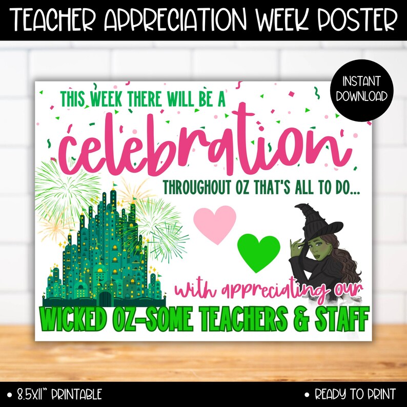 Wicked Teacher Appreciation Week Theme Poster Sign, Wizard of Oz Staff ...