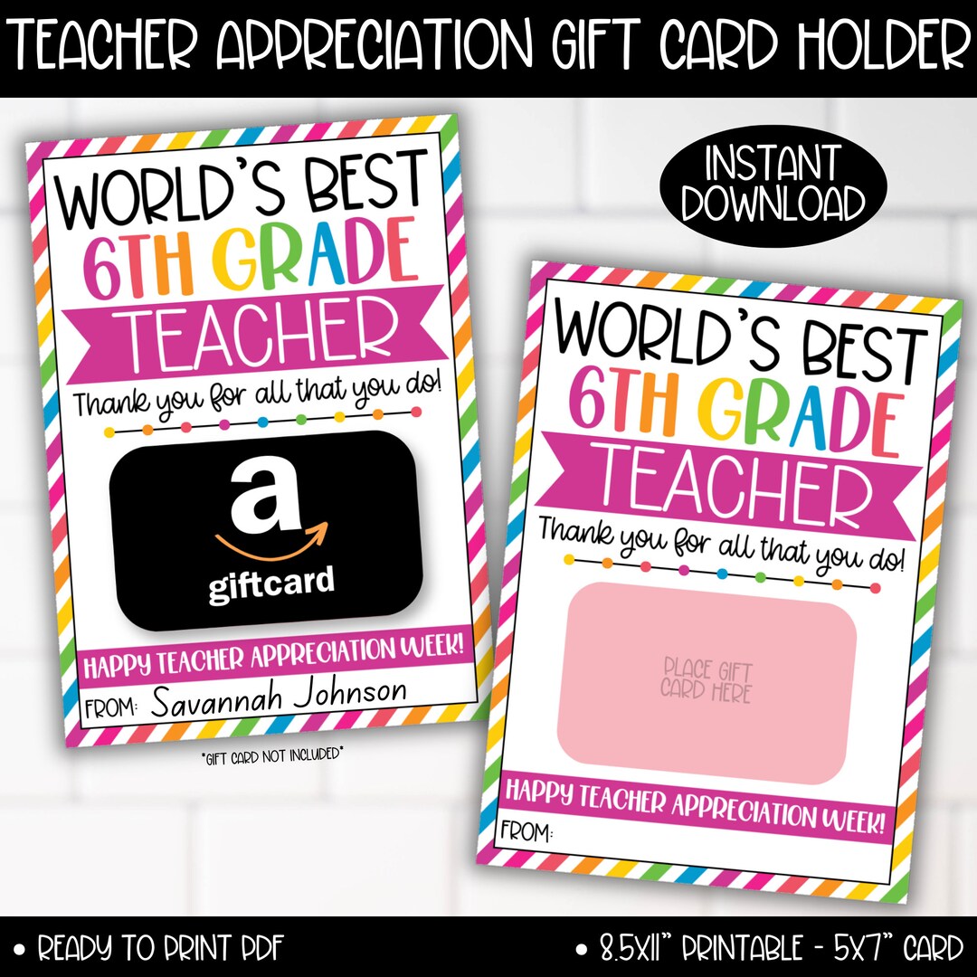 6th Grade Teacher Appreciation Week Gift Card Holder, Sixth Grade ...