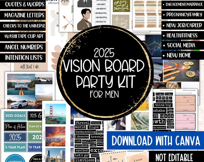 2025 Vision Board Party Kit Supplies Women Printable, Manifest New Year ...