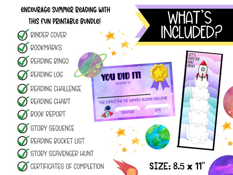 Outer Space Summer Reading Charts for Kids Reading Reward - Etsy