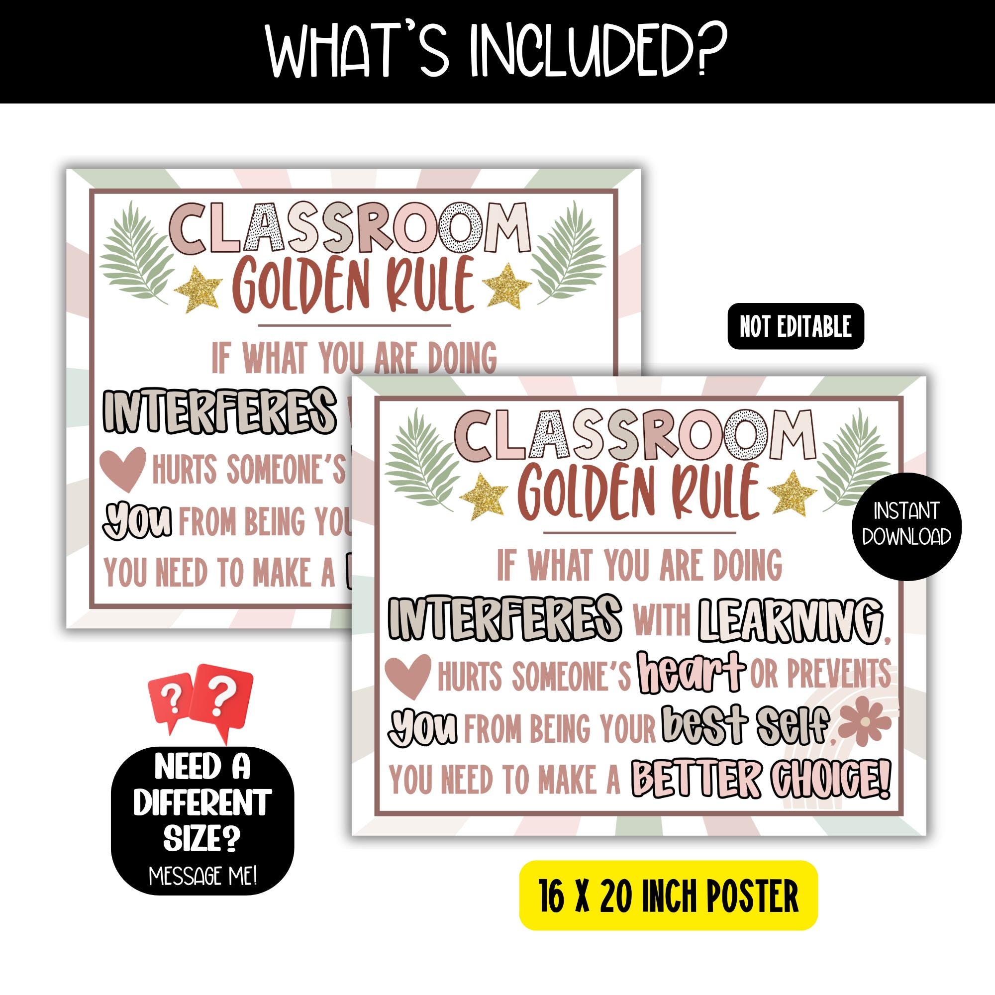 Boho Classroom Golden Rule Poster, Elementary Class Rules Sign ...