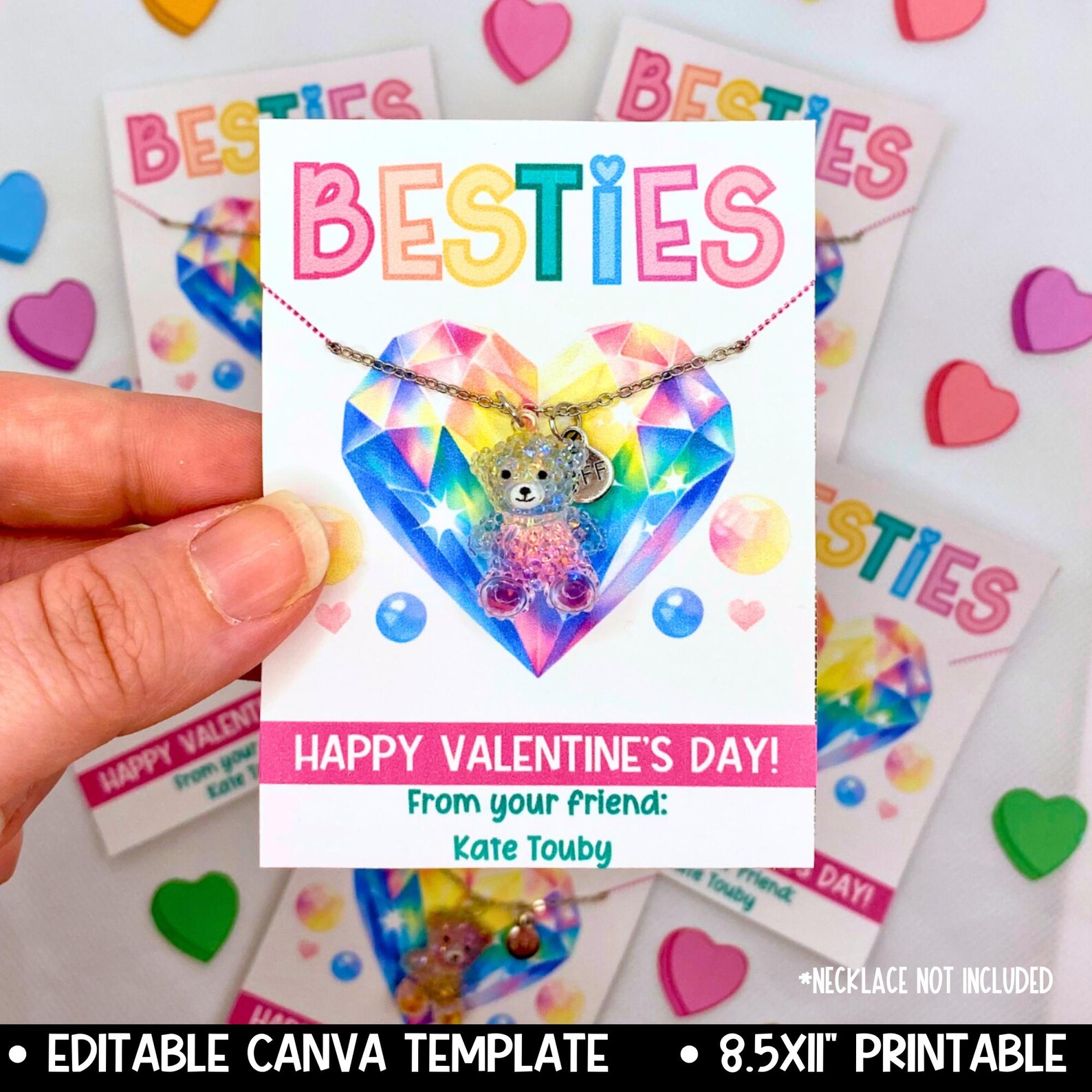 Valentine's Day Friendship Necklace Cards Printable, Non Candy Best ...