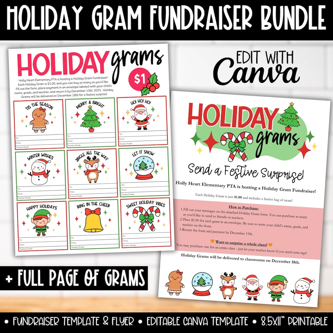 Holiday Gram Fundraiser Bundle, Christmas Candy Cane Grams Printable ...