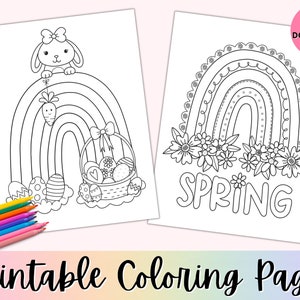 Spring Easter Bunny Coloring Page Sheet Printable Spring Rainbow Easter ...