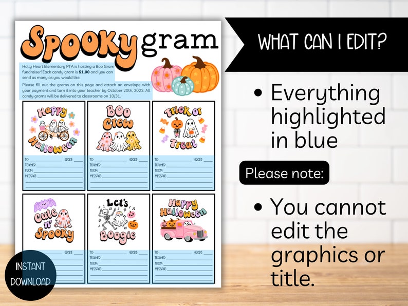 PTA PTO Boo Gram Flyer Template, School Fundraiser Ideas, Boo Gram ...