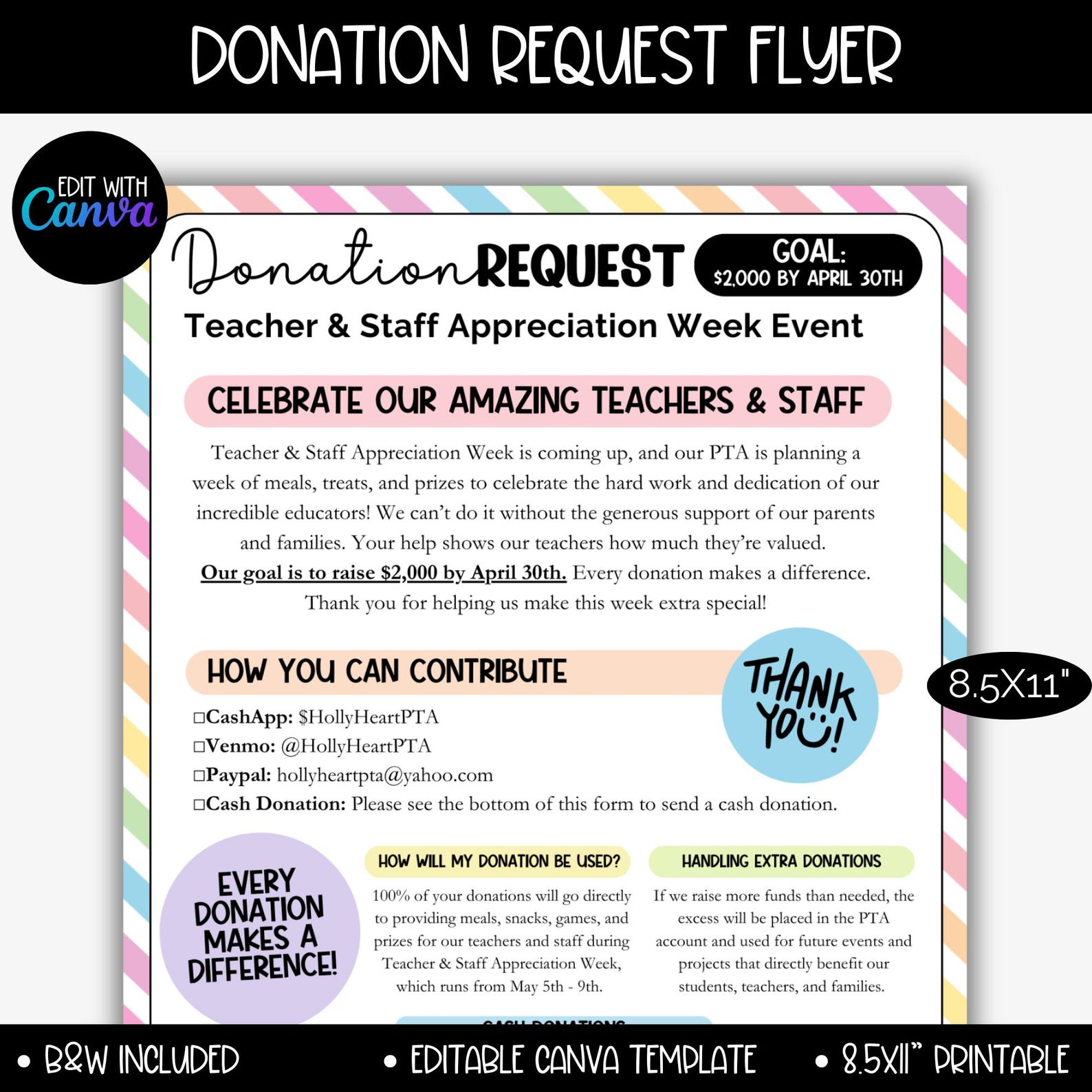 PTA PTO Teacher Appreciation Week Donation Request Flyer Form Letter ...