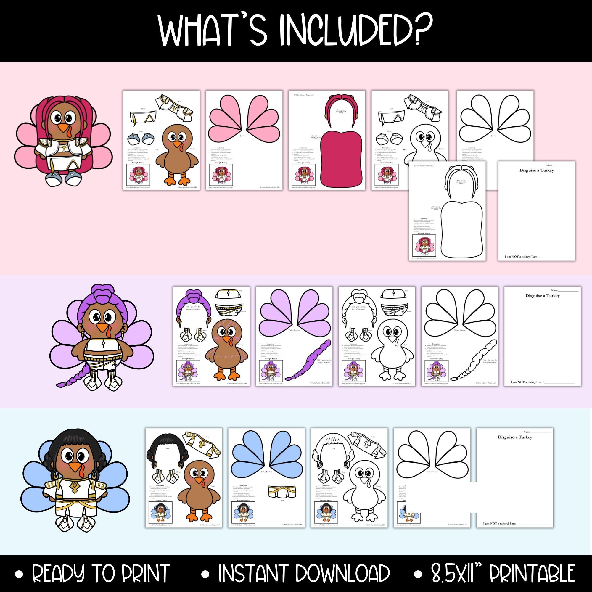 Disguise the Turkey Kpop Hunter Printable Craft Bundle, Rumi Zoey Mira ...