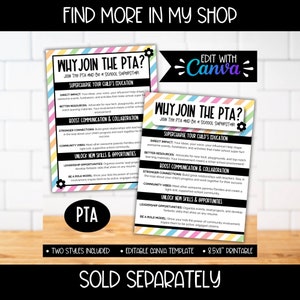 Join the PTA Flyer Editable Canva Template, Rainbow PTA Bulletin Board ...