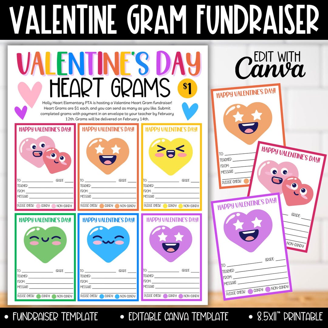 Valentine's Day Rainbow Heart Gram Flyer Template, Valentine Candy ...