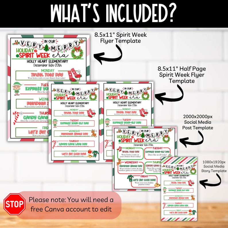 Editable Holiday School Spirit Week Era Theme Calendar Flyer, PTA PTO ...