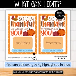 Thanksgiving Thankful for Teacher Personalized Gift Card Holder, Fall ...