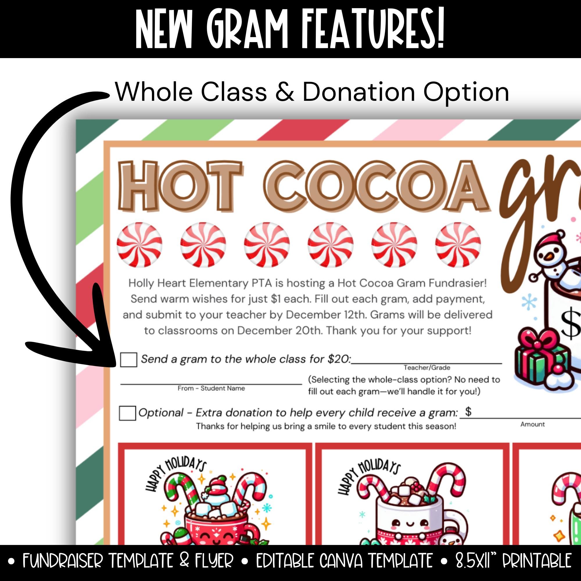 Hot Cocoa Gram Fundraiser Flyer Order Form, Candy Cane Grams, Christmas ...