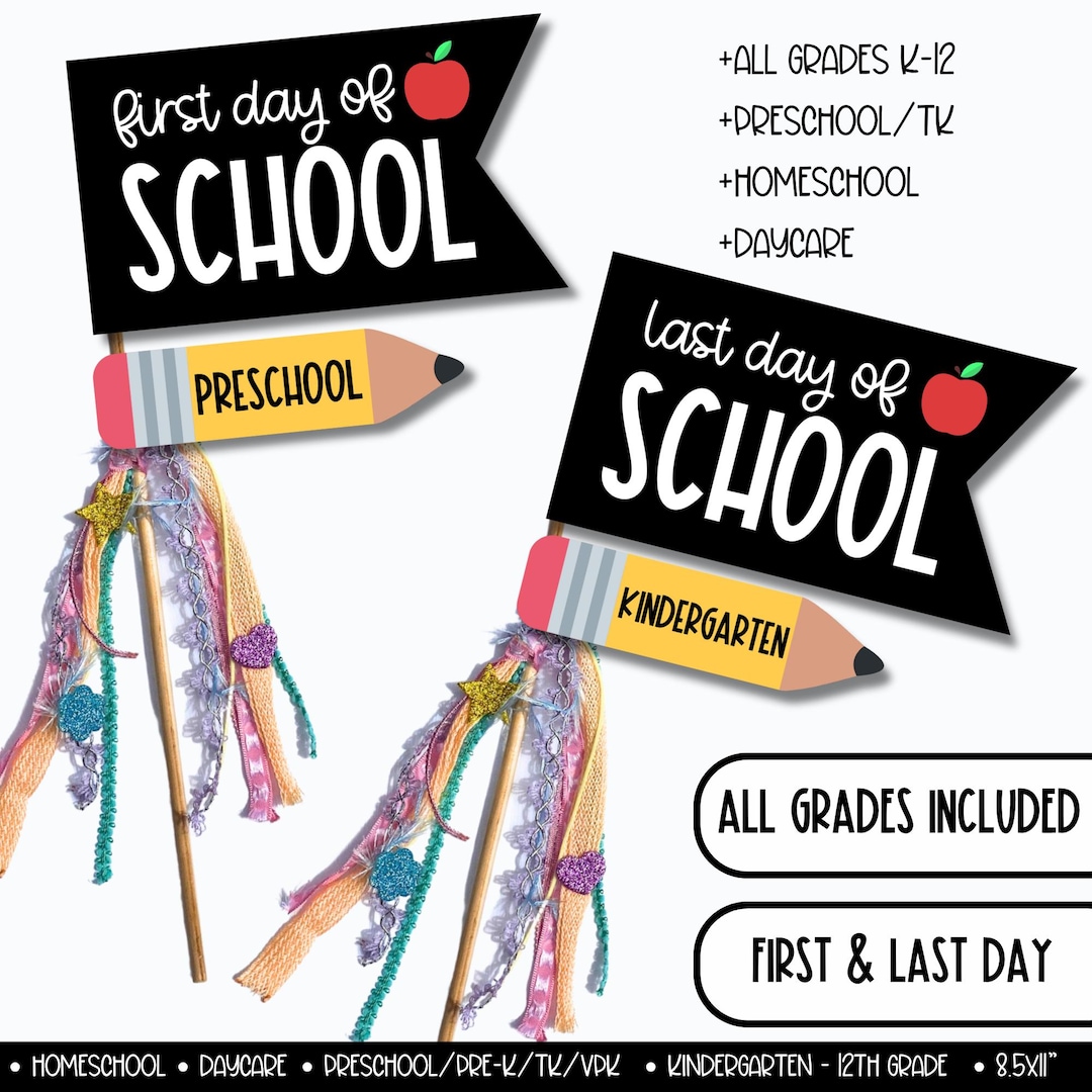 First Last Day of School Preschool Pencil Sign Pennant Flag Craft ...