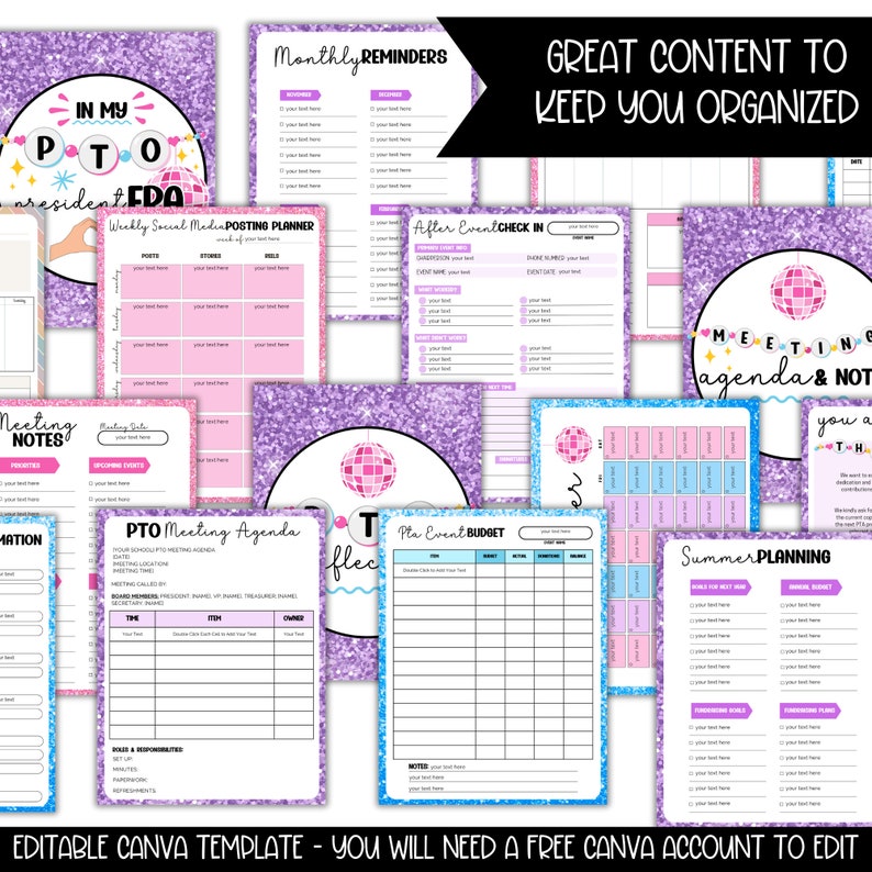 Editable in My PTO President Era Binder Planner Bundle, Pop Star PTO ...