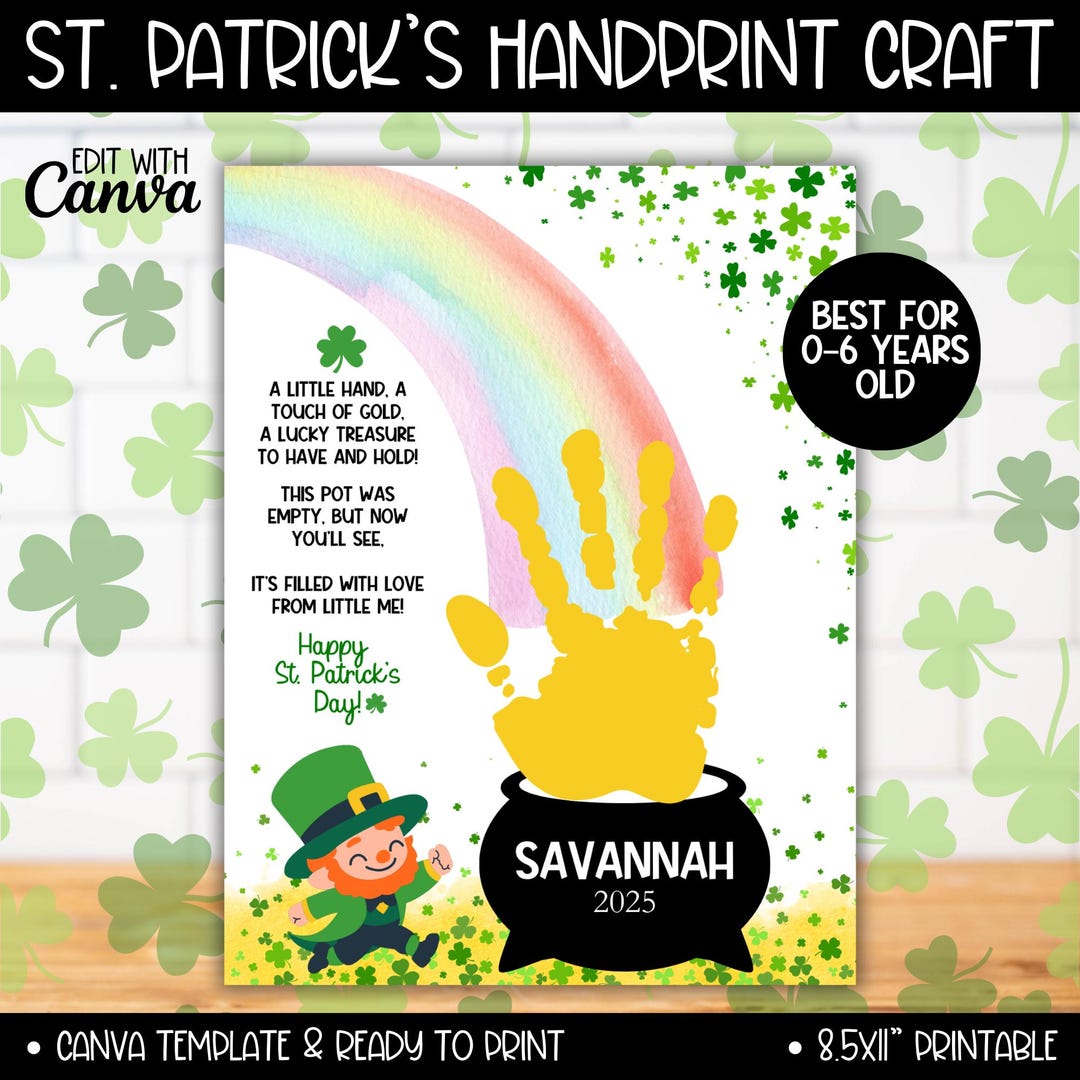 St Patricks Day Rainbow Clover Handprint Craft Template, Pot Gold ...
