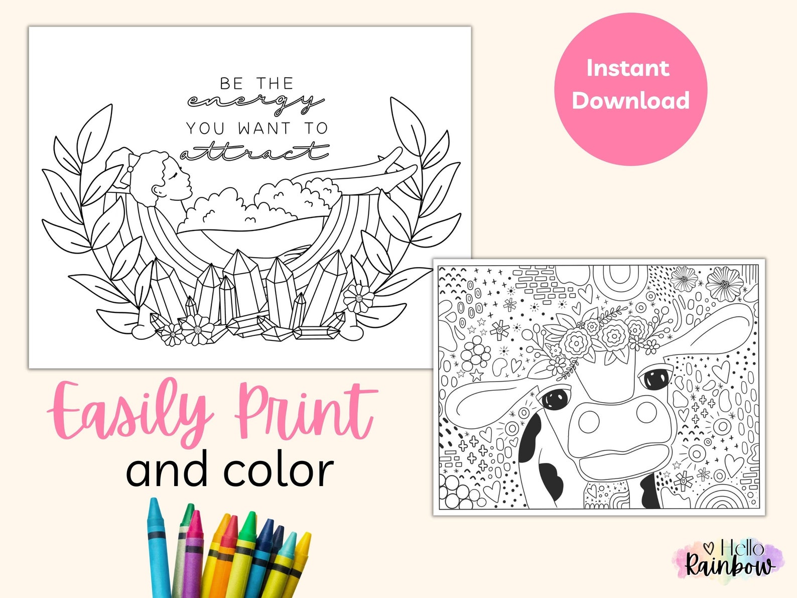 Printable Coloring Pages Spiritual Crystals Energy Coloring - Etsy