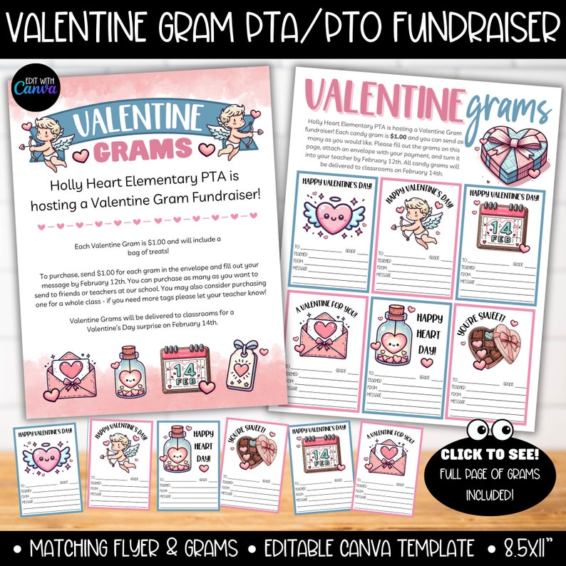 Valentines Day Fundraiser Flyer Forms Tag Template PTA PTO Fundraising ...