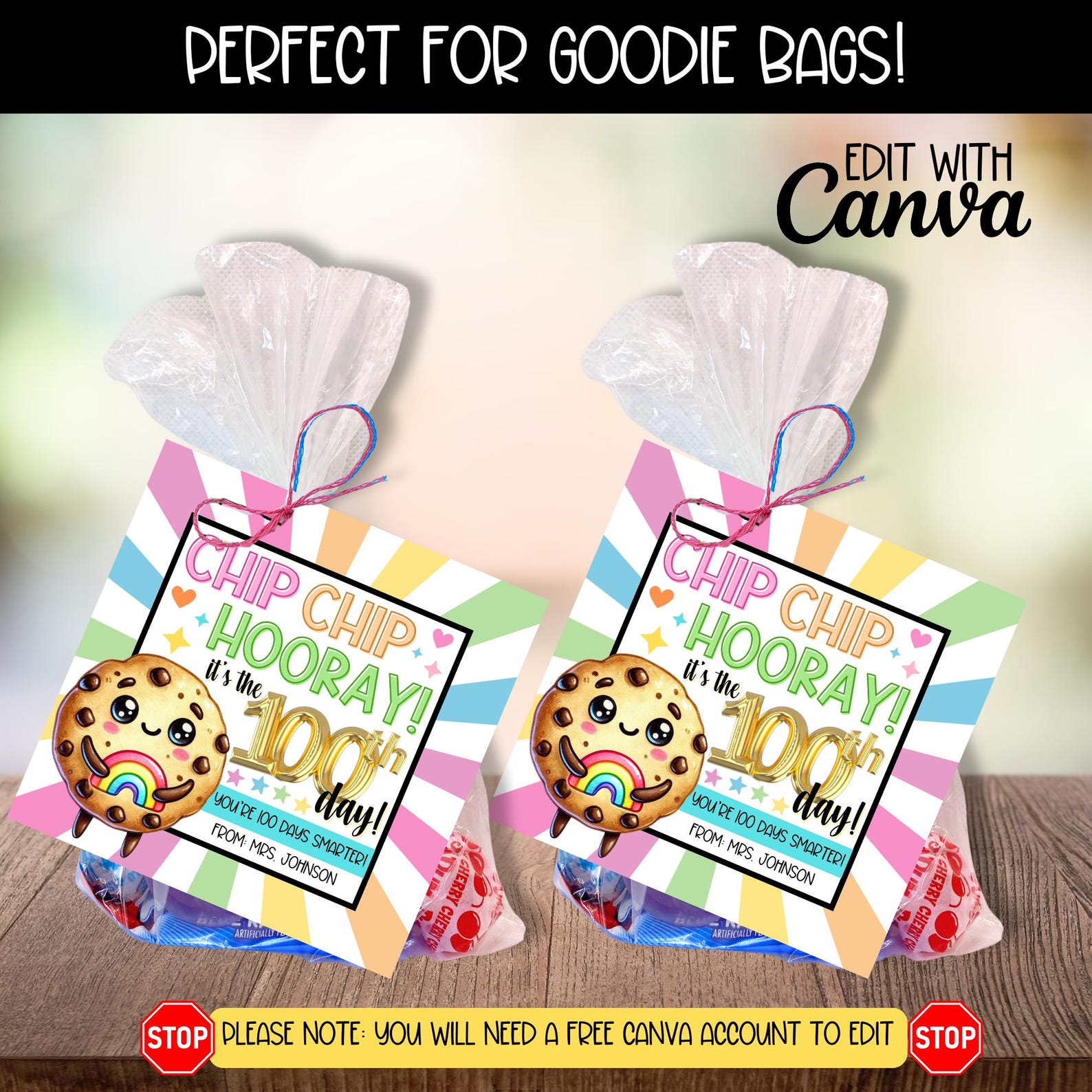 Happy 100th Day of School Cookie Treat Gift Tags, One Hundred Days of ...