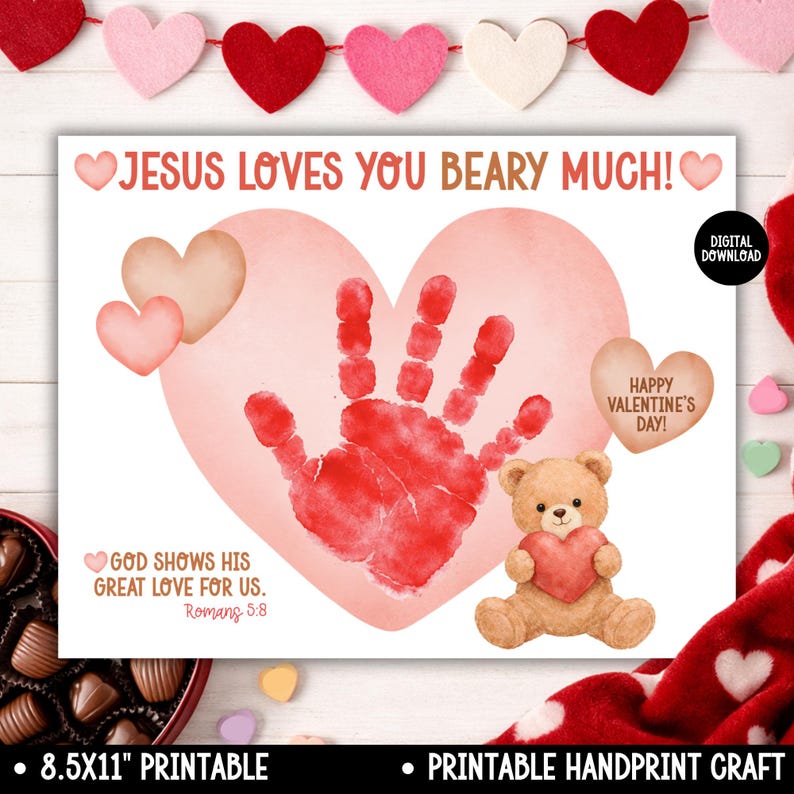 Jesus Loves You Beary Much Handprint Craft, Christian Valentine Teddy ...