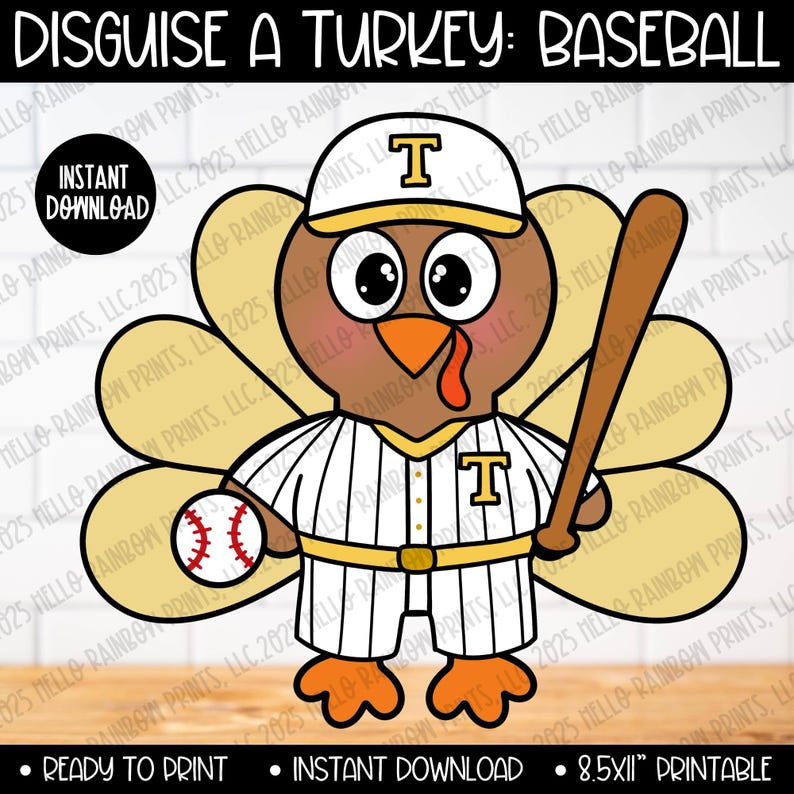Disguise the Turkey Baseball Player Printable Craft Kit, Kids ...