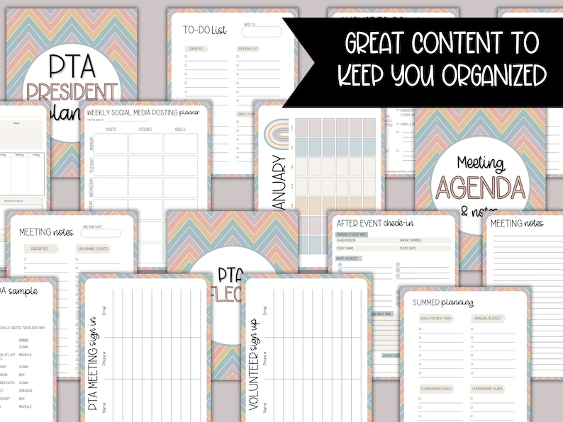 PTA President Planner Binder Printable Calendar Sign-in Budget ...