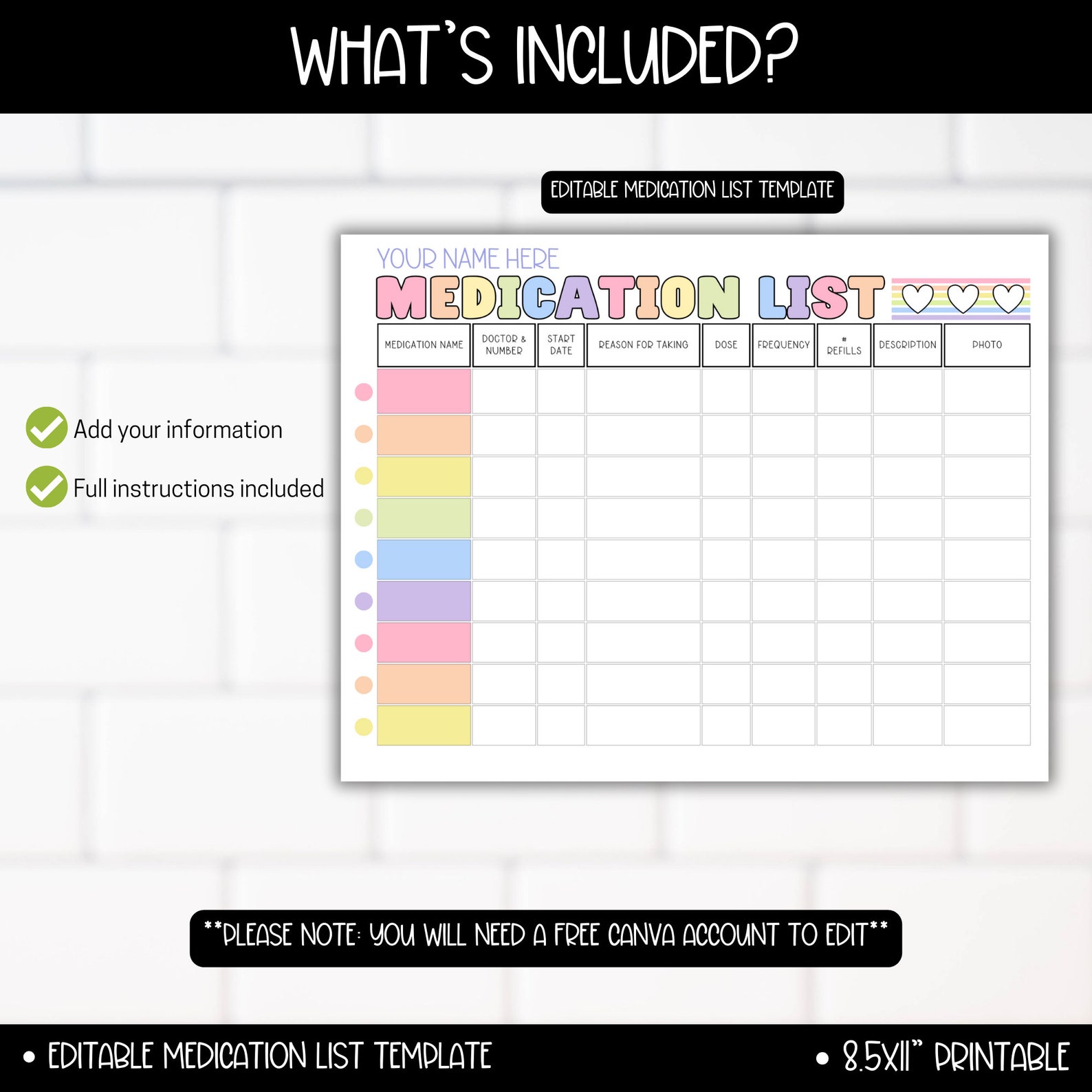 Medication Supplement List Tracker Log Chart Printable Template ...