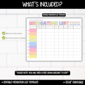 Medication Supplement List Tracker Log Chart Printable Template ...