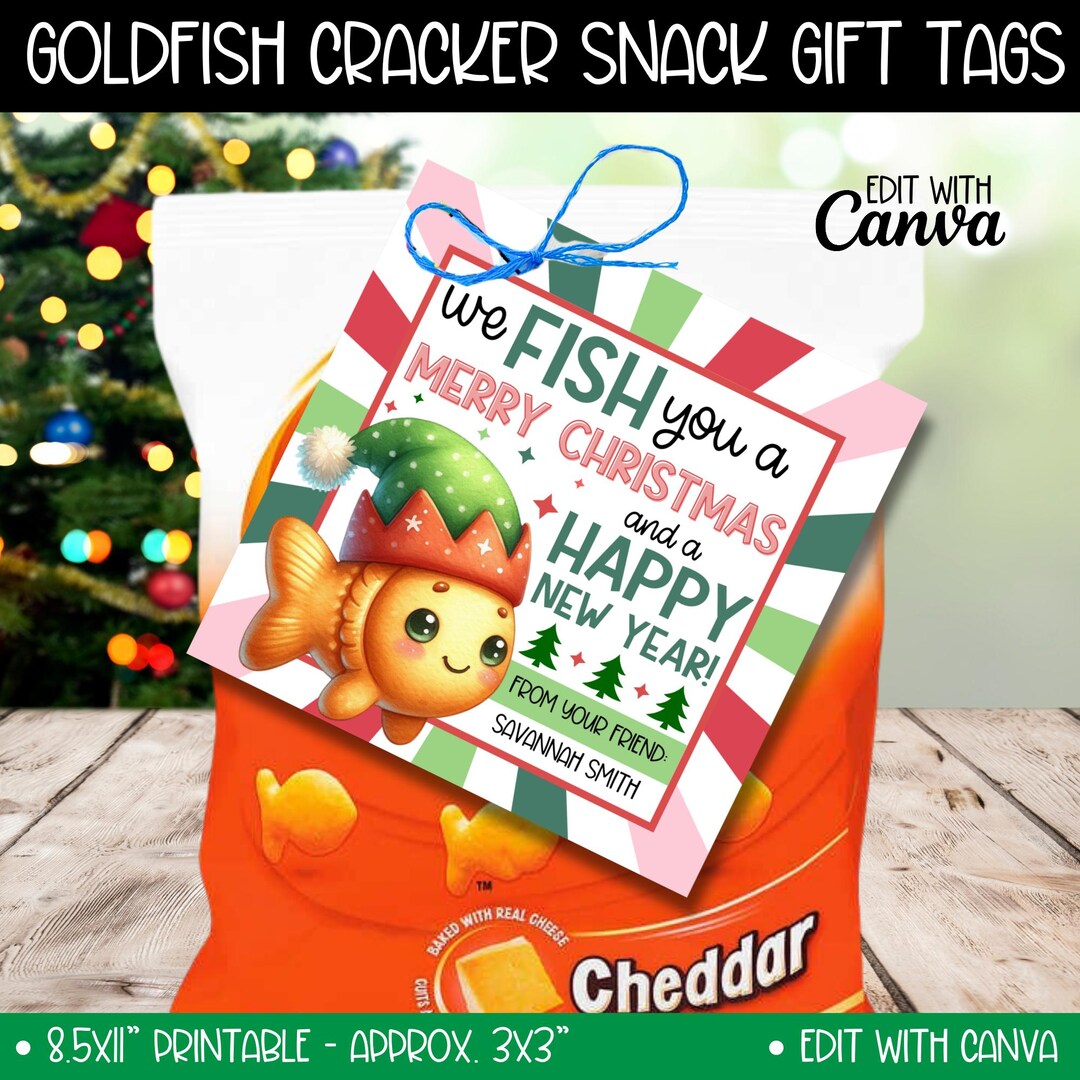 Holiday Goldfish Cracker Kids Teacher Class Treat Gift Tags, Editable ...
