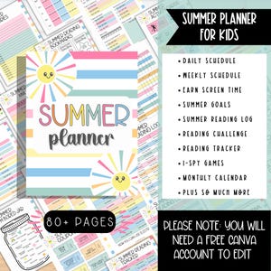 Editable Summer Planner for Kids Template, Kid Summer Reading Behavior ...