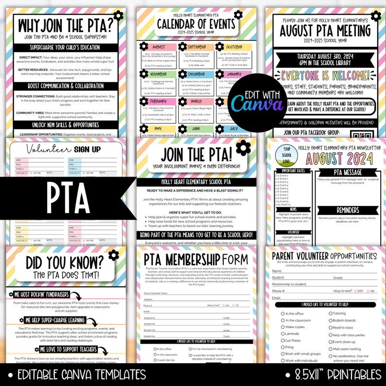 PTA Flyers Forms Template BUNDLE, PTA Newsletter, Membership Form ...