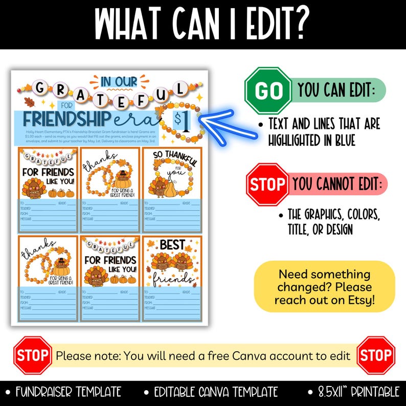 Gratitude Gram Bracelet Fundraiser Flyer Template, Grateful Era Grams ...